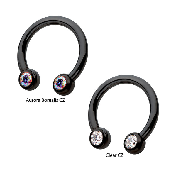 Black Titanium Internally Threaded Forward Facing CZ Circular Barbell - Rebel Bod