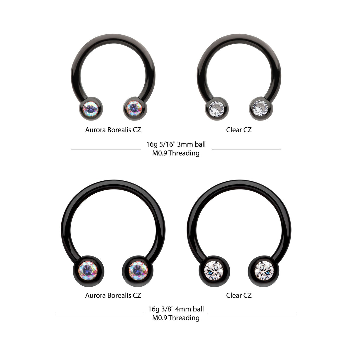 Black PVD Titanium Internally Threaded Forward Facing CZ Circular Barb - Rebel Bod