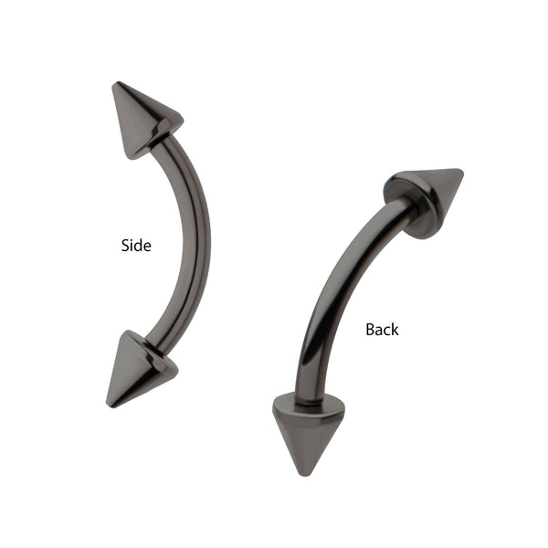 Black PVD Titanium Internally Threaded Spike End Curved Barbell Rook B - Rebel Bod