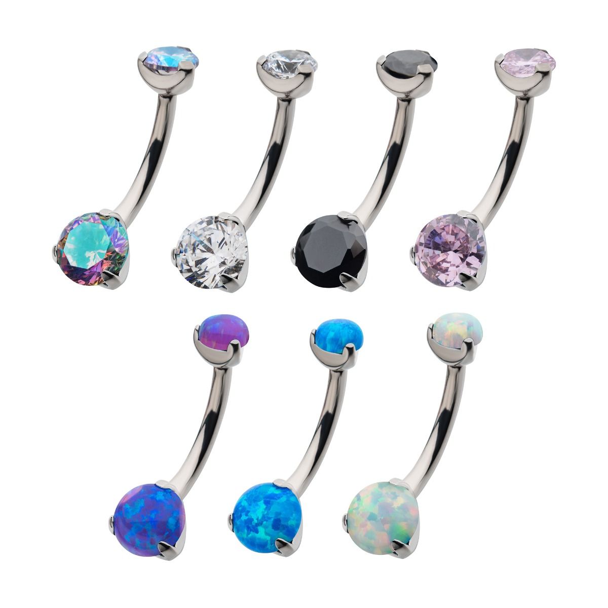 Titanium Internally Threaded Belly Ring Double 3-Prong Gem/Opal Fixed ...