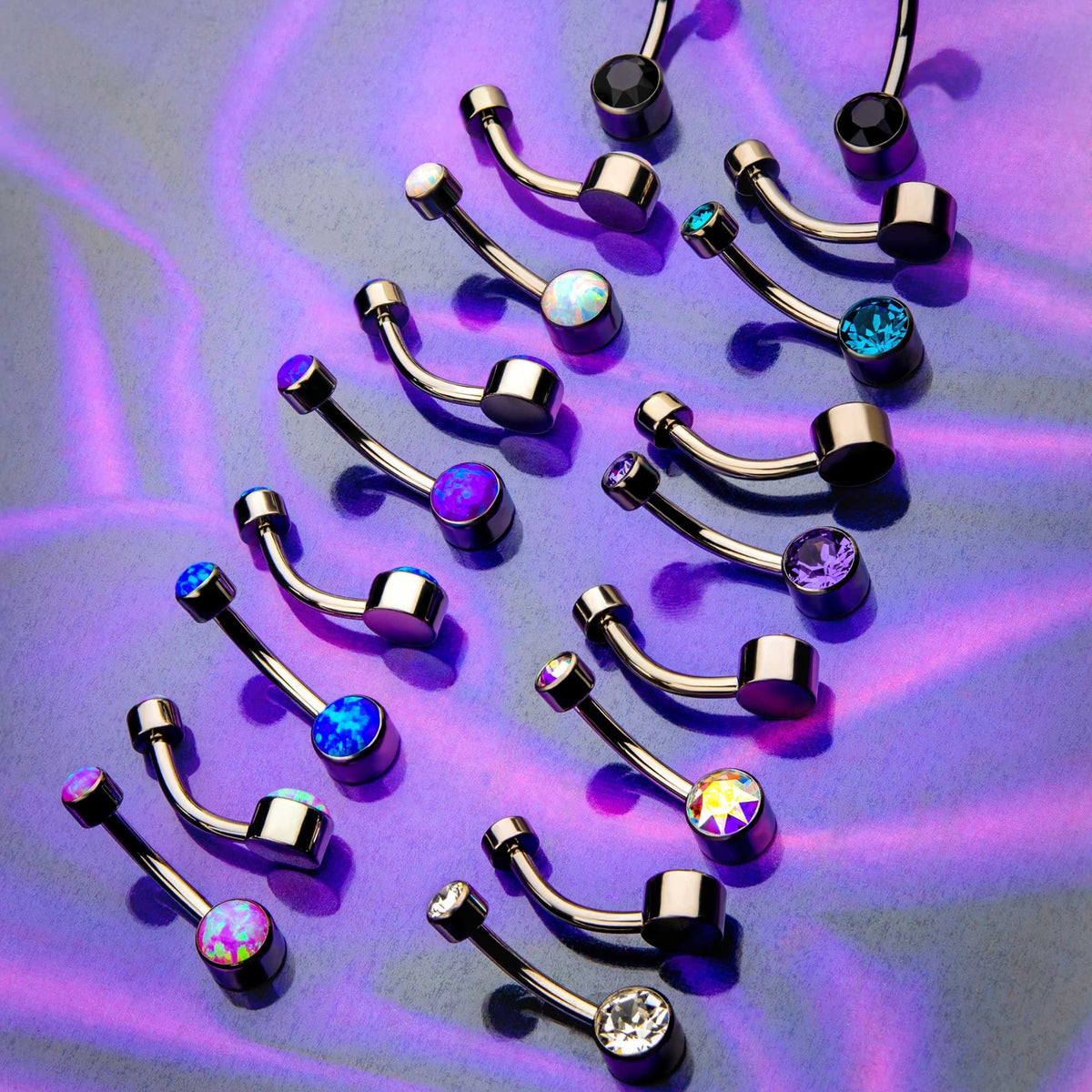 Titanium Internally Threaded Flat Back Round Bezel Set Double Syntheti ...