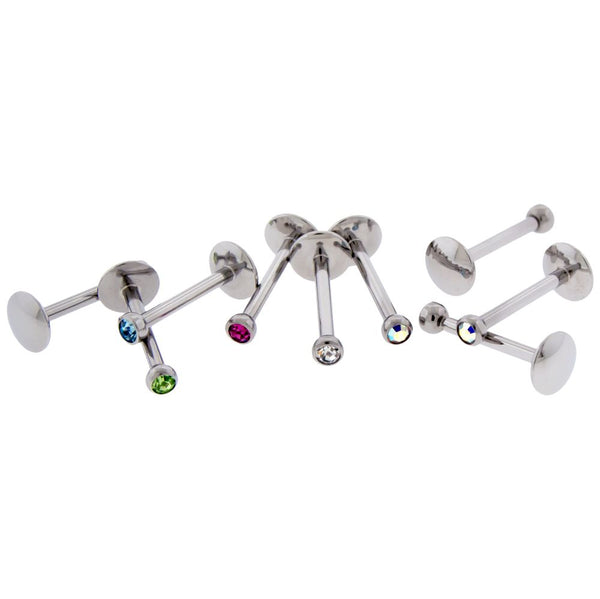 Titanium Internally Threaded Labrets w/ Gems w/ 5mm Back - 1 Piece - Rebel Bod