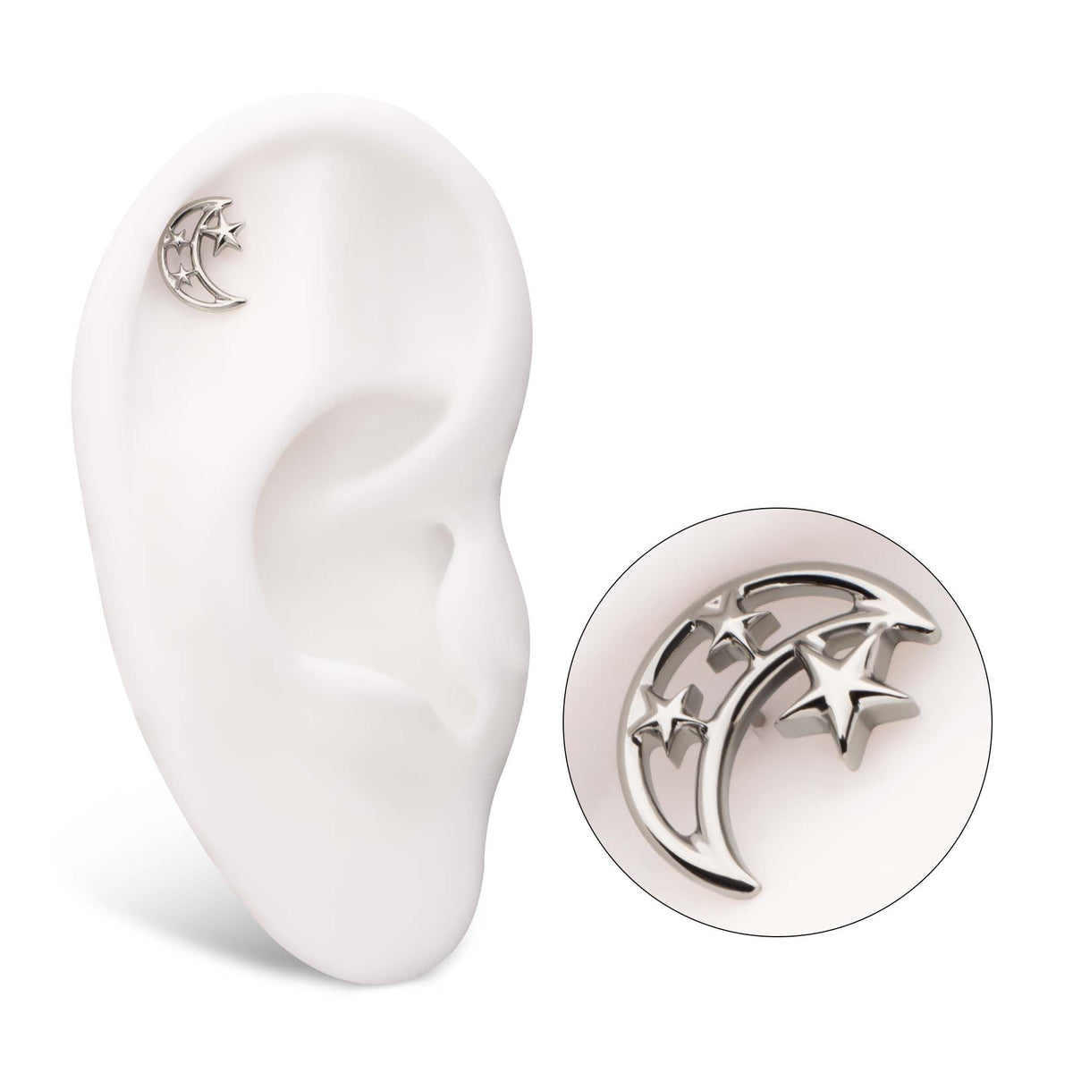 Titanium Threadless Open Crescent Moon Stars Top - Rebel Bod