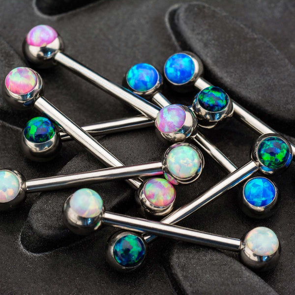 14g Nipple Barbells Forward Facing Opal - 1 Pair - Rebel Bod