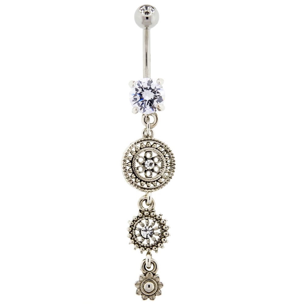 14g Triple Mandala Flower Dangle Belly Ring - Rebel Bod