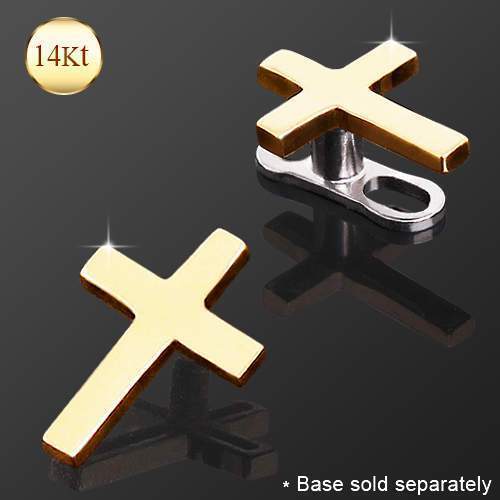 14K Yellow Gold Cross Dermal Top - Rebel Bod