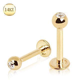 14K Yellow Gold Labret w/ Gemmed Ball - Rebel Bod