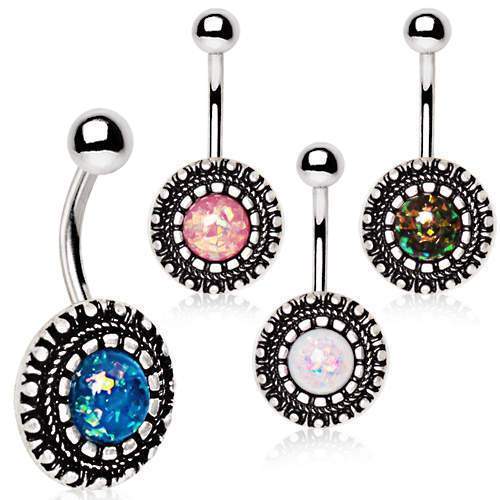 Antique Ornate Belly Ring Opal - Rebel Bod