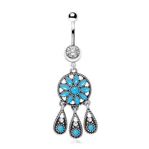 Antique Turquoise Teardrop Dangle Belly Ring - Rebel Bod