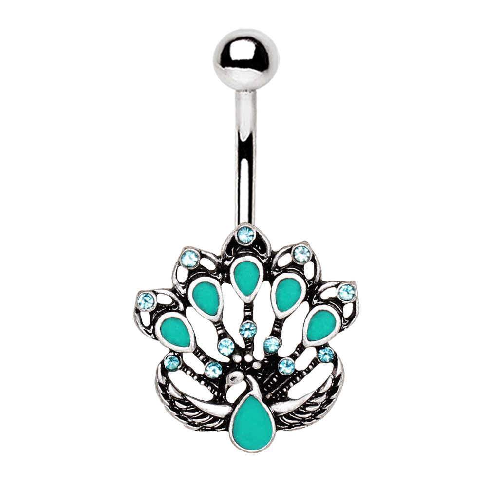 Jeweled Peacock Belly Button Ring - Rebel Bod