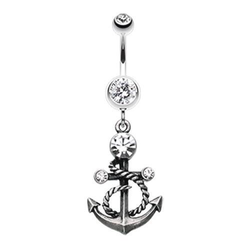 Antique Finish Classy Anchor Dangle Belly Ring - Rebel Bod