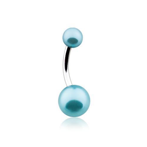 Aqua Double Luster Pearl Ball Belly Button Ring - Rebel Bod