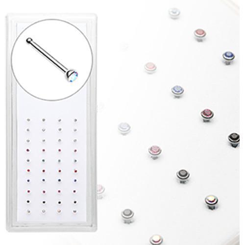 Assorted Color 40 Pcs Press Fit Gem Top Nose Bone Stud Package - 1 Pac ...