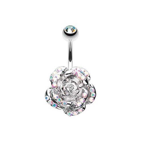 Aurora Borealis Gleam Rose Blossom Belly Button Ring - Rebel Bod