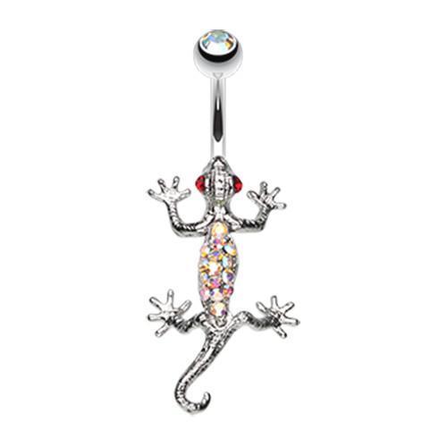 Aurora Borealis Moving Gecko Lizard Sparkle Belly Ring - Rebel Bod