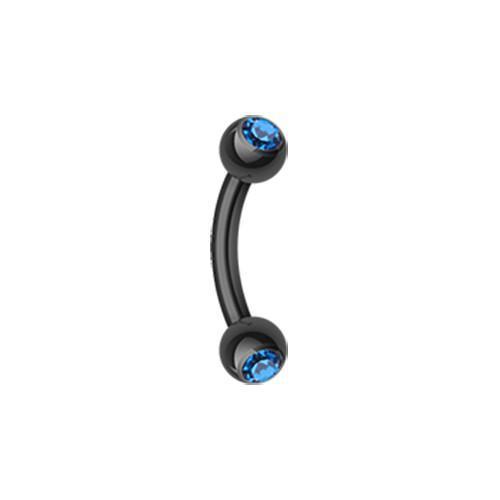 Black/Blue Double Gem Ball Curved Barbell Eyebrow Ring - Rebel Bod