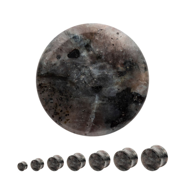 Black Flash Stone Concave Double Flared Ear Gauge Plug - 1 Pair - Rebel Bod