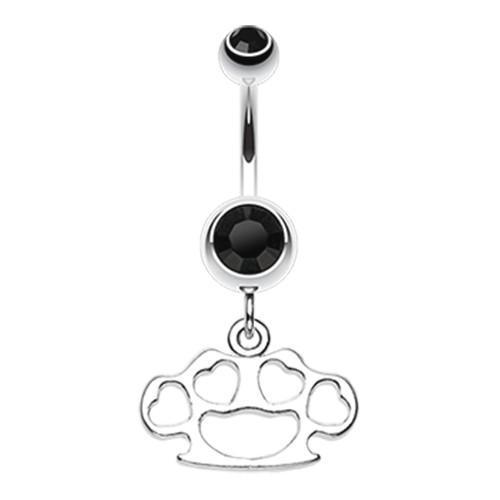 Black Multi Hearts Brass Knuckle Dangle Belly Ring - Rebel Bod