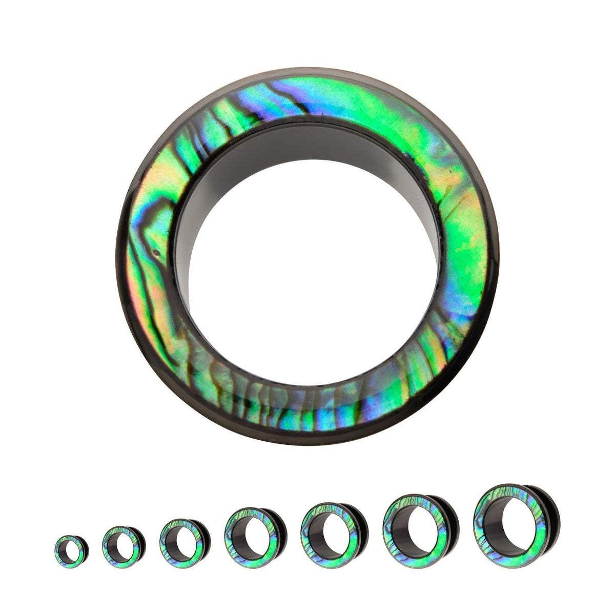Black PVD Abalone Shell Tunnel Screw Fit Double Flared Ear Gauge Tunne ...