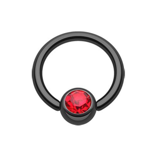 Black/Red Gem Ball Captive Bead Ring - Rebel Bod