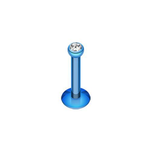 Blue/Clear Black Gem Ball Internally Threaded Labret - Rebel Bod