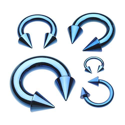 Blue Spike Top Circular Barbell Horseshoe Barbell - Rebel Bod