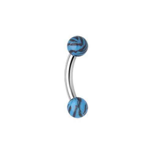 Blue Tiger Stripe Acrylic Curved Barbell Eyebrow Ring - Rebel Bod