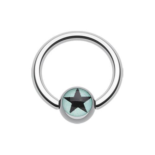 Blue Vivid Star Logo Ball Captive Bead Ring - Rebel Bod
