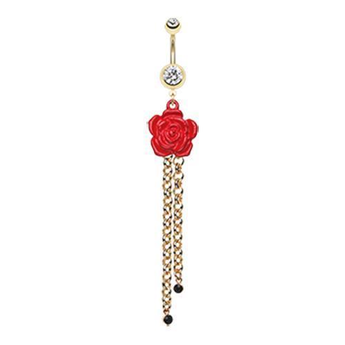 Clear Beautiful Full Bloom Rose Gem Drop Dangle Belly Ring - Rebel Bod