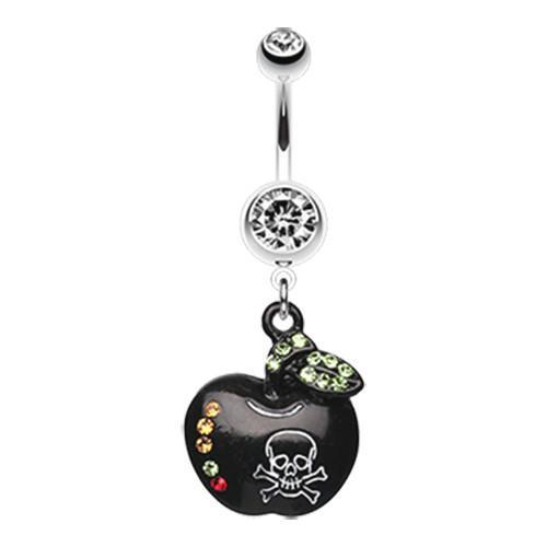 Clear Black Poisoned Apple Skull Sparkle Dangle Belly Ring - Rebel Bod