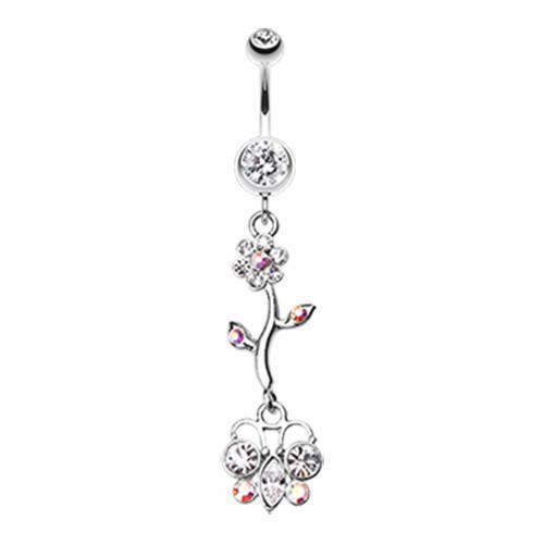 Clear Butterfly Flower Blossom Belly Button Ring - Rebel Bod