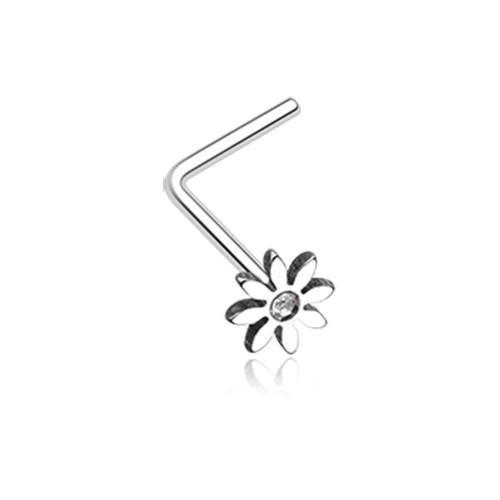 Clear Cutesy Daisy Flower Sparkle L-Shaped Nose Ring - Rebel Bod