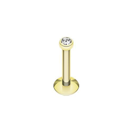 Clear Gold Plated Gem Ball Internally Threaded Labret - Rebel Bod