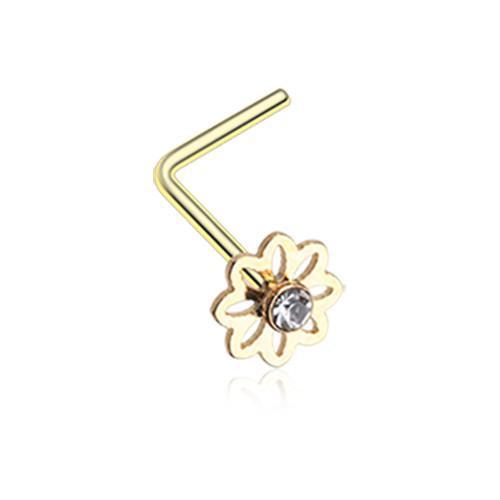 Clear Golden Daisy Breeze Sparkle L-Shaped Nose Ring - Rebel Bod