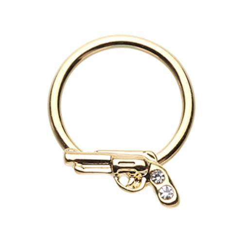 Clear Golden Gun Pistol Captive Bead Ring - Rebel Bod