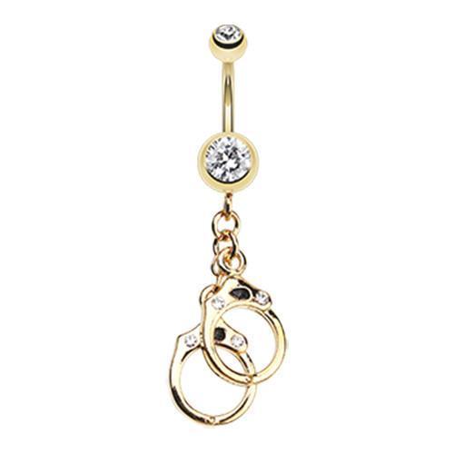 Clear Golden Handcuff Sparkle Belly Button Ring - Rebel Bod