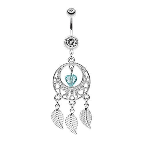 Clear Heart Hoop Dream Catcher Belly Button Ring - Rebel Bod