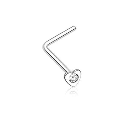 Clear Heart Icon Sparkle L-Shaped Nose Ring - Rebel Bod