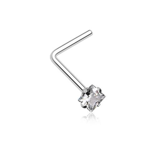 Clear Square Prong Set Gem Top L-Shaped Nose Ring - Rebel Bod