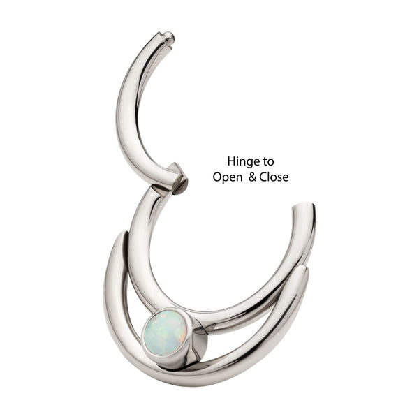Double Hoop 3mm Bezel Set Round White Opal Front Facing Hinged Segment ...