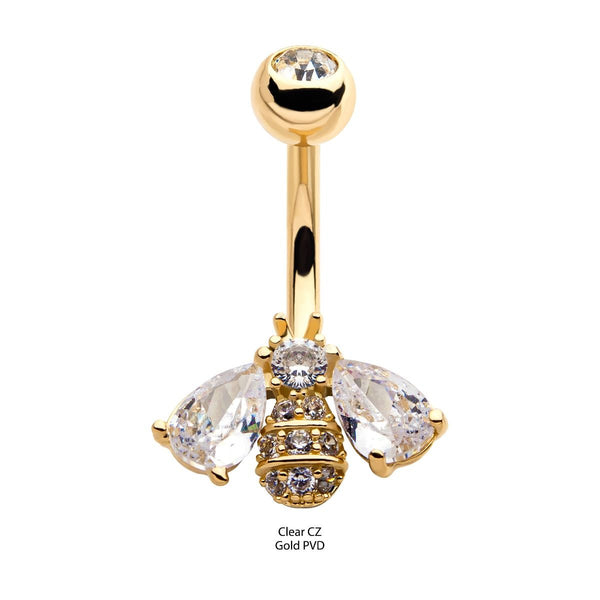 Externally Threaded Gold PVD Clustered CZ Beads Bee Fixed Navel bna707 ...