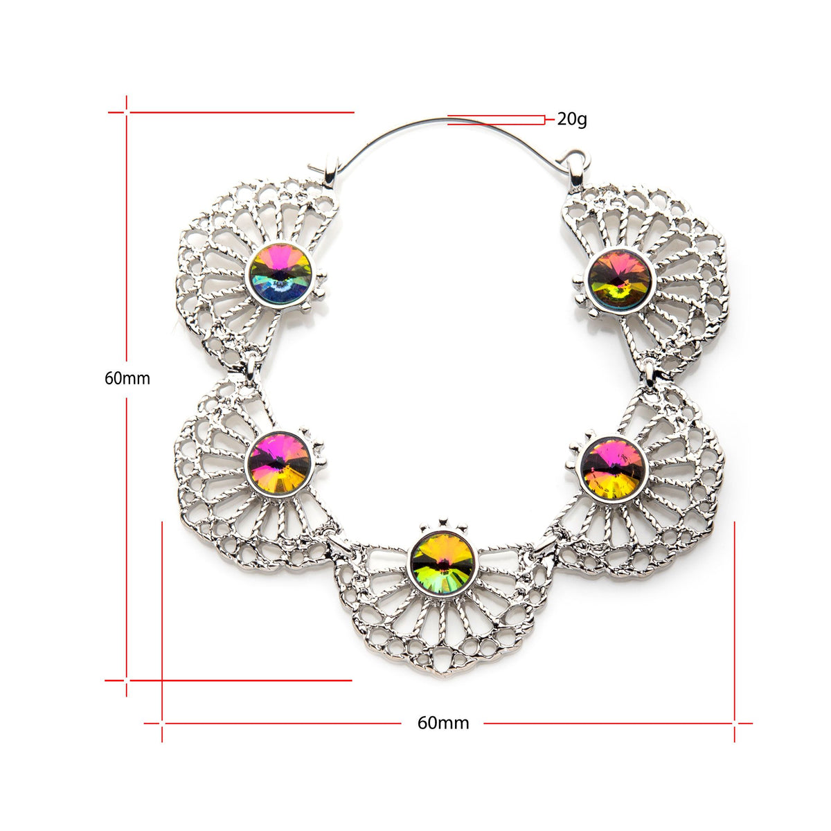 Filigree Scalloped Edge Vitrail Medium Glass Gem Plug Hoops - 1 Pair ...