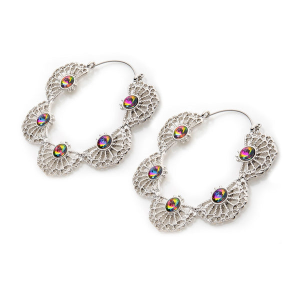 Filigree Scalloped Edge Vitrail Medium Glass Gem Plug Hoops - 1 Pair ...
