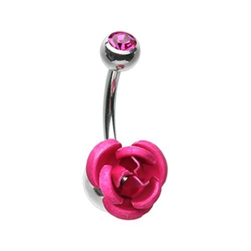 Fuchsia Bright Metal Rose Blossom Belly Ring - Rebel Bod