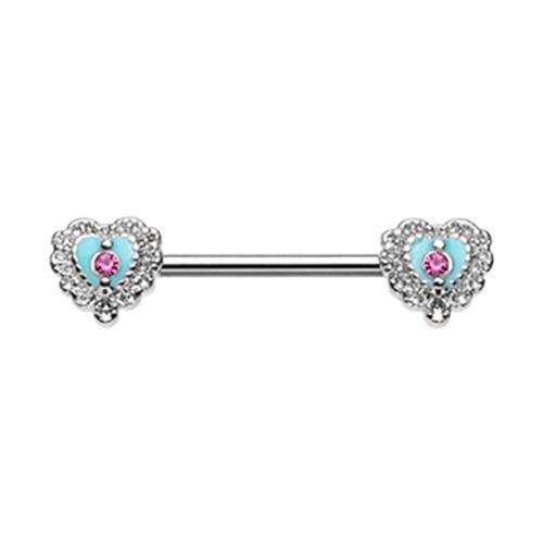 Fuchsia Victorian Filigree Heart Nipple Barbell - 1 Piece - Rebel Bod