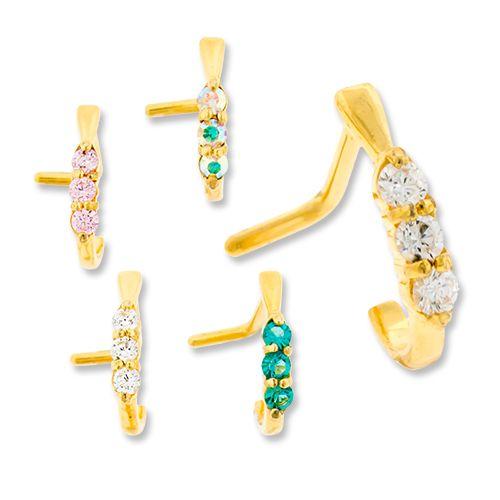 Gold Ornate 3 Gemmed Nose Curve - 1 Piece - Rebel Bod