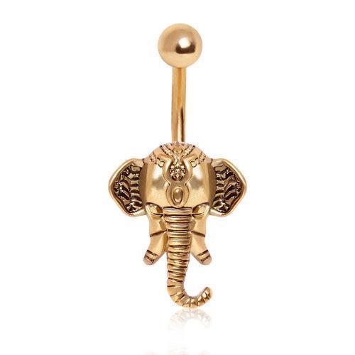 Gold Plated Decorated Elephant Belly Button Ring - Rebel Bod