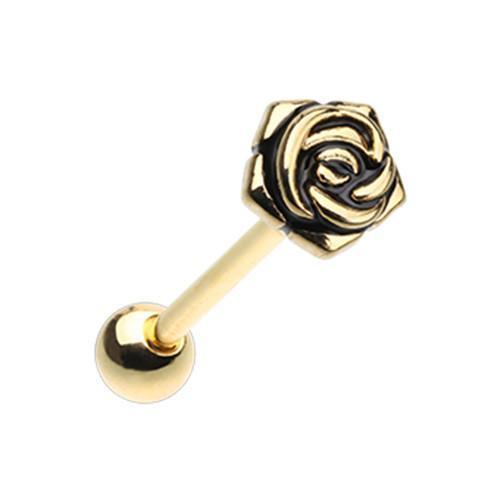 Golden Rose Petal Barbell Tongue Ring - Rebel Bod