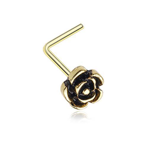 Golden Vintage Rose Icon L-Shaped Nose Ring - Rebel Bod