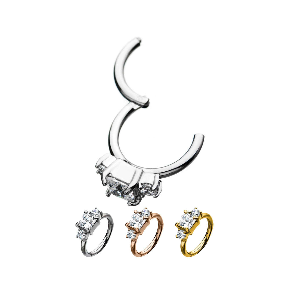 Clicker Hinged Segment Ring Prong Set 3 Clear CZ Gem - Rebel Bod